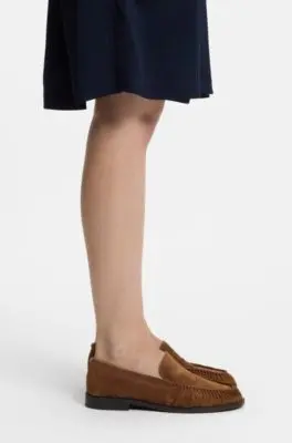 BOSS Ruched-detail Suede Loafers - Brown