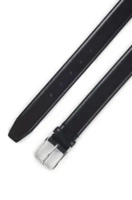BOSS Leather Business Belt With Polished Silver Buckle - Dark Blue