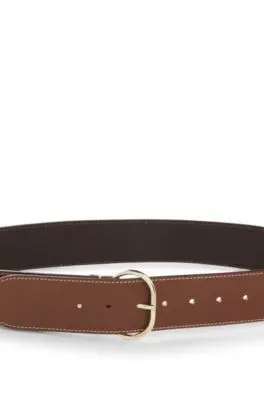 BOSS Leather Belt With Gold-tone Buckle