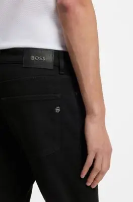 BOSS Slim-fit Stretch Denim Jeans With Signature Trims - Black