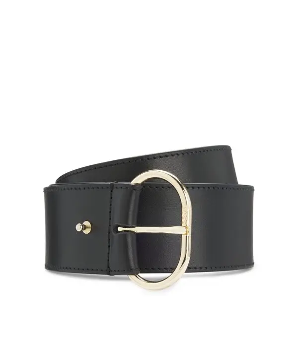 BOSS Leather Belt With Gold-tone Buckle - Black