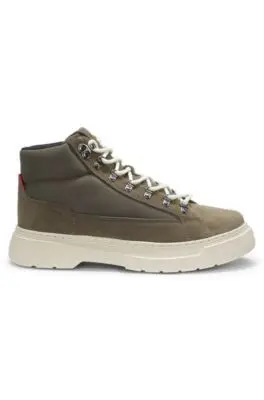 Hugo Canvas Boots With Suede Trims - Light Green