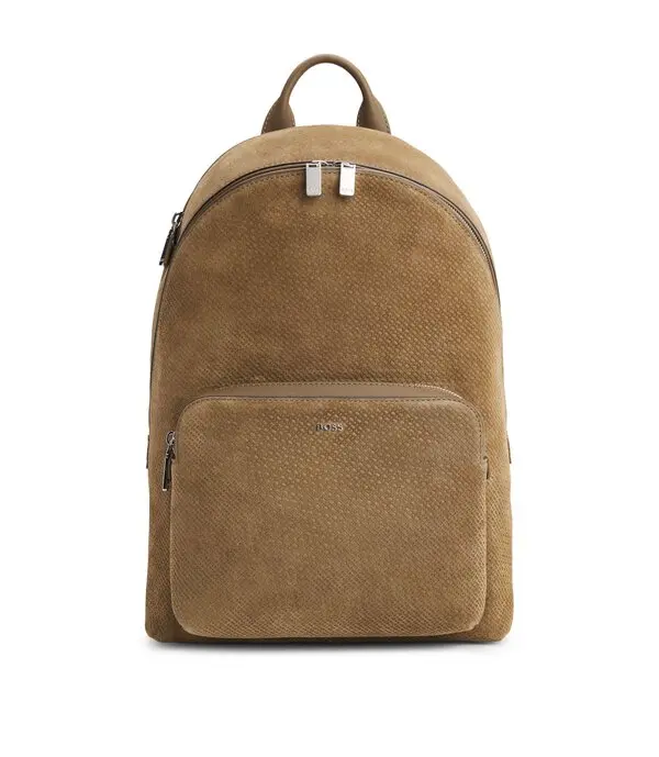 BOSS Monogrammed Suede Backpack - Khaki