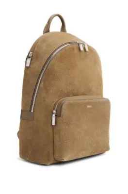 BOSS Monogrammed Suede Backpack
