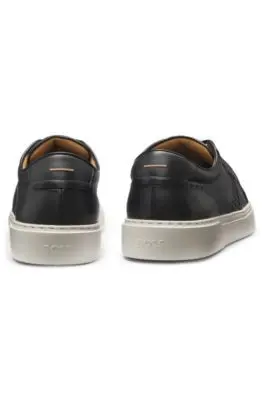 BOSS Low-top Leather Trainers With Woven Detail - Black
