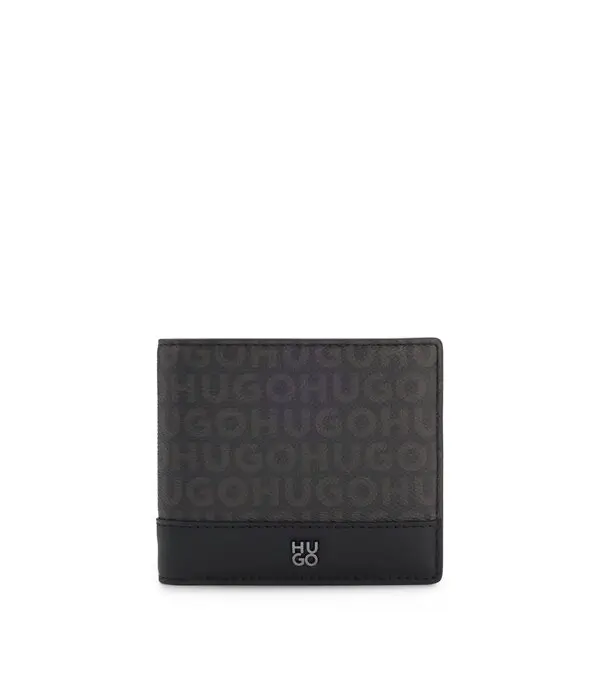 Hugo Stacked-logo Wallet With Monogram Print - Black