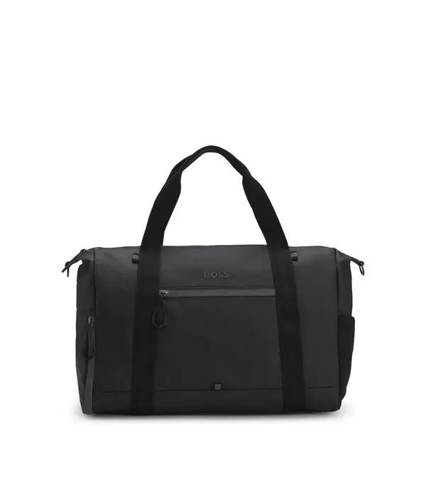 BOSS Faux Leather Holdall With Reflective Details - Black