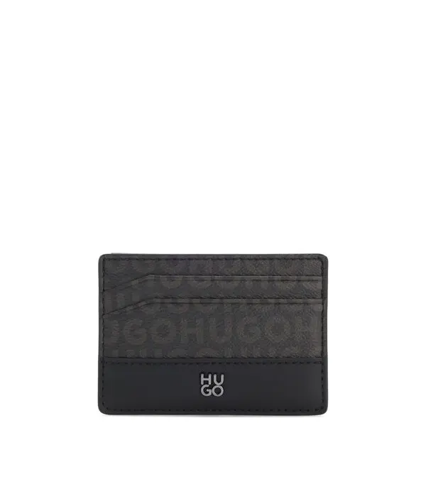 Hugo Stacked-logo Card Holder With Monogram Print - Black