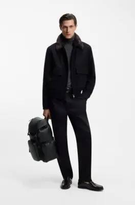 BOSS Italian-leather Backpack With Monogram - Black