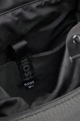 BOSS Italian-leather Backpack With Monogram - Black