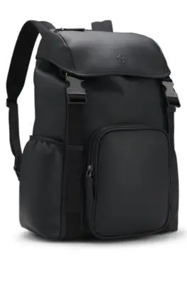 BOSS Italian-leather Backpack With Monogram - Black