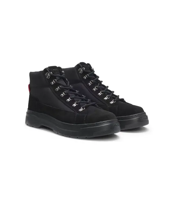 Hugo Canvas Boots With Suede Trims - Black