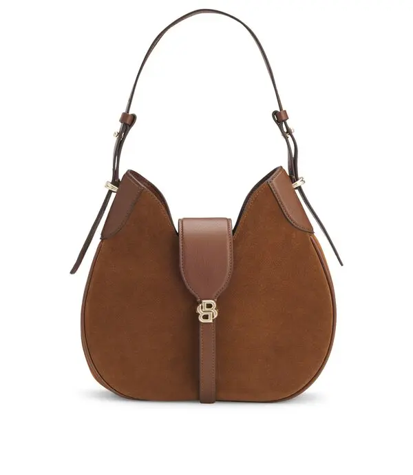 BOSS Suede Hobo Bag With Double B Monogram