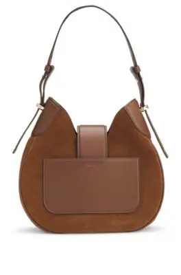 BOSS Suede Hobo Bag With Double B Monogram