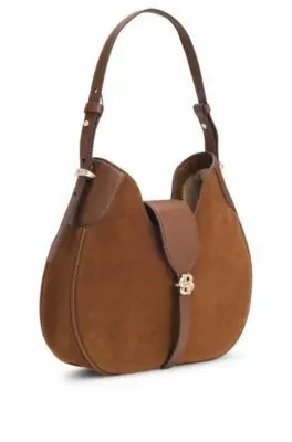 BOSS Suede Hobo Bag With Double B Monogram