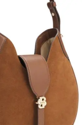 BOSS Suede Hobo Bag With Double B Monogram