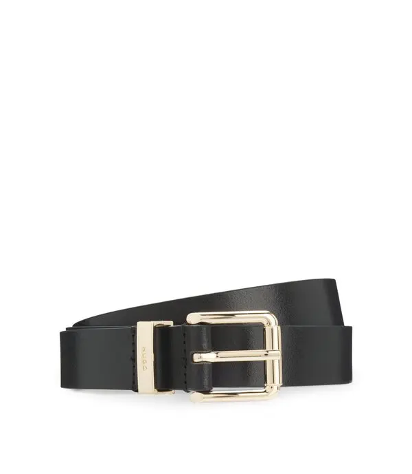 Hugo Italian-leather Belt With Gold-tone Buckle - Black