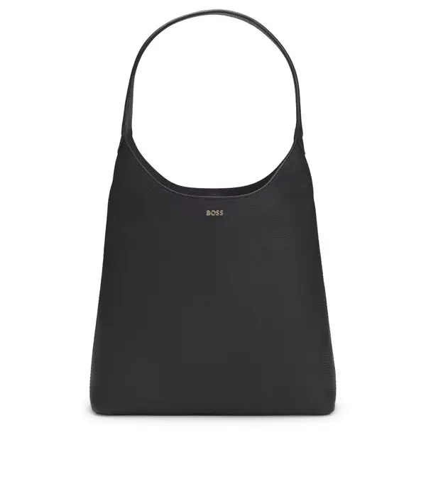 BOSS Logo-lettering Hobo Bag In Leather - Black