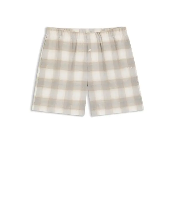 BOSS Vichy-check Pyjama Shorts In Cotton Flannel - White