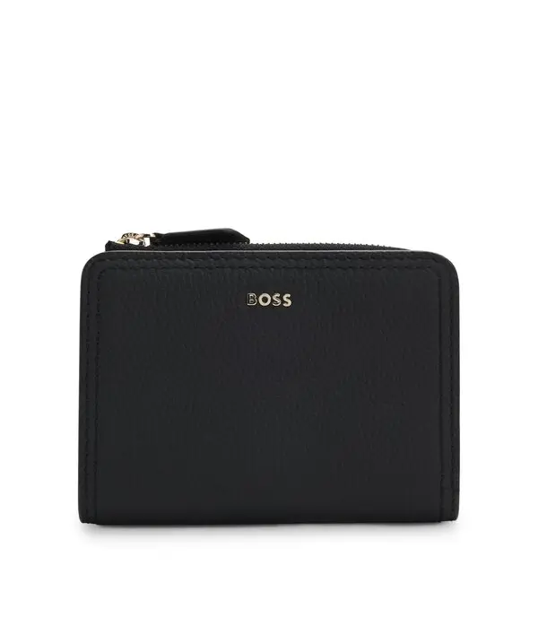 BOSS Grained-leather Wallet With Metallic Logo Lettering - Black