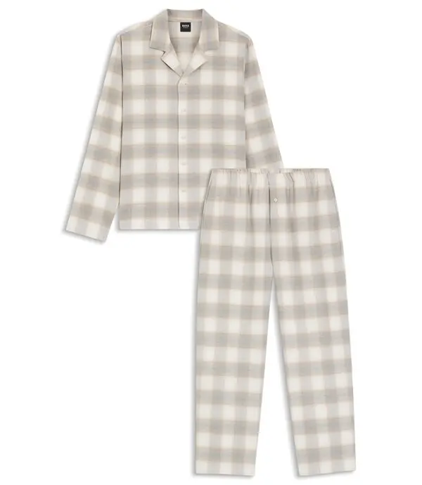 BOSS Vichy-check Pyjama Set In Cotton Flannel - White