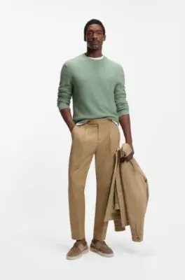 BOSS Cotton Sweater With Knitted Structure - Light Green