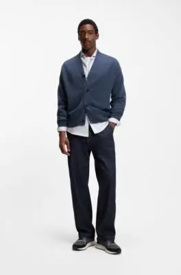 BOSS Relaxed-fit Virgin Wool Cardigan - Light Blue