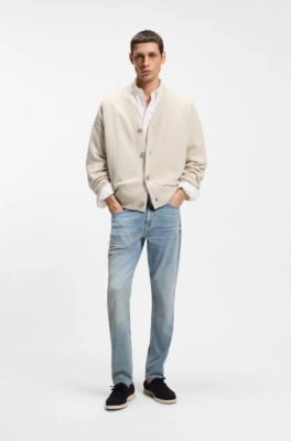 BOSS Relaxed-fit Virgin Wool Cardigan - White