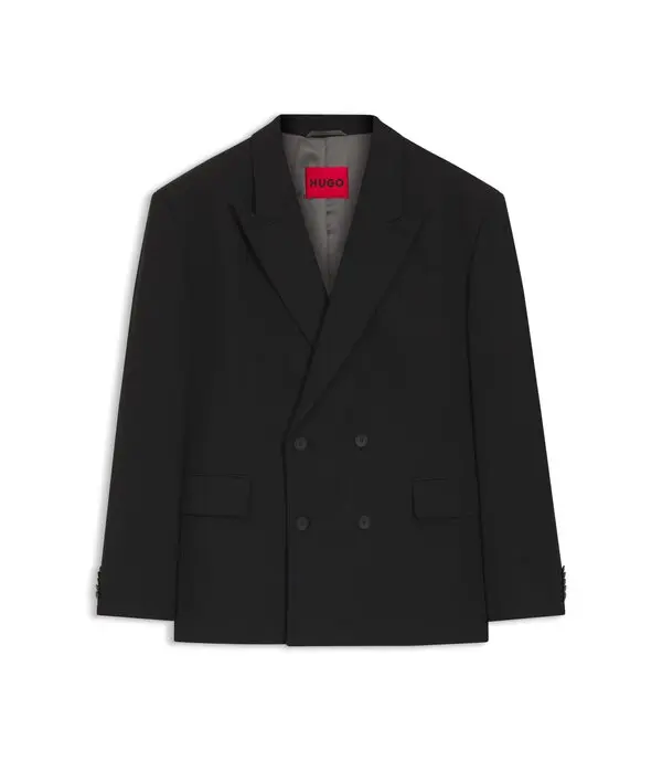 Hugo Double-breasted Suit Jacket In Wool-blend Twill
