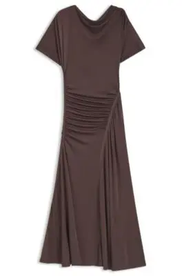 BOSS Slim-fit Gathered-detail Dress - Dark Brown