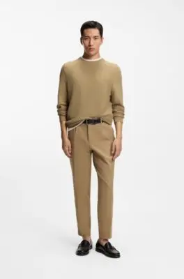 BOSS Cotton Sweater With Knitted Structure - Khaki