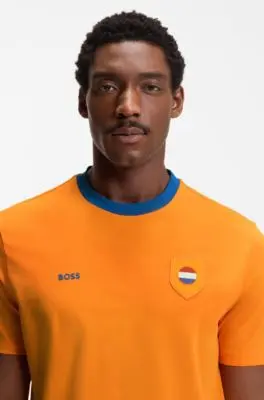 BOSS Stretch-cotton T-shirt With Country Flag And Logo - Netherlands