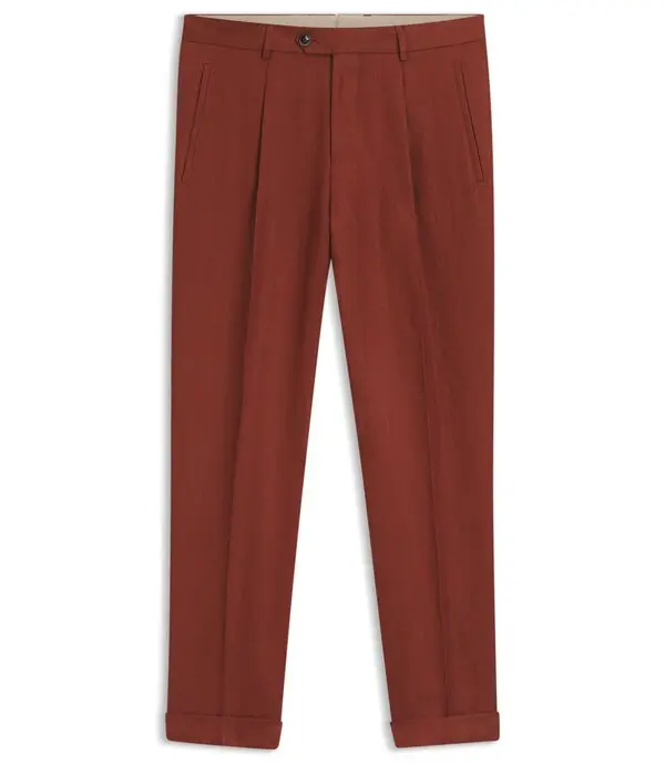 BOSS Regular-fit Trousers In Wrinkle-resistant Linen - Brown