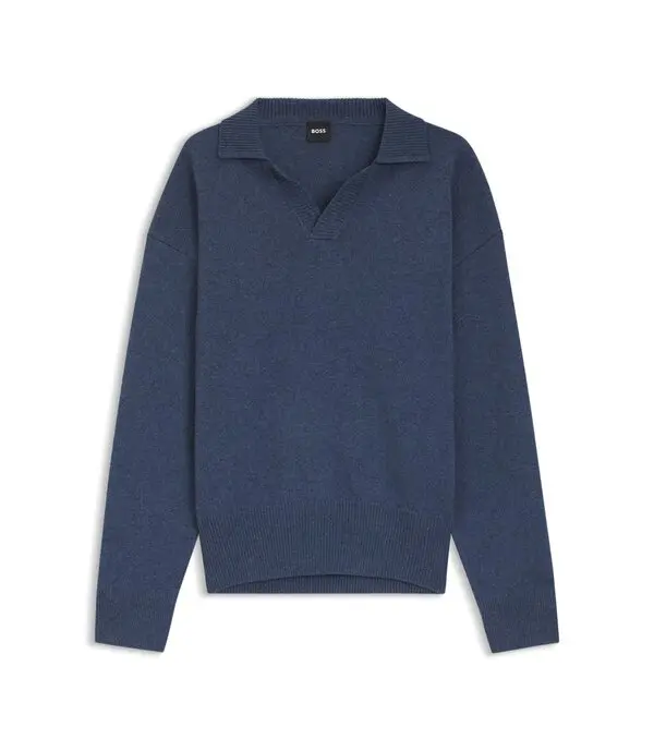 BOSS Virgin Wool Johnny-collar Sweater - Light Blue