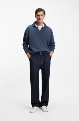 BOSS Virgin Wool Johnny-collar Sweater - Light Blue
