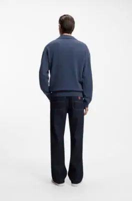 BOSS Virgin Wool Johnny-collar Sweater - Light Blue