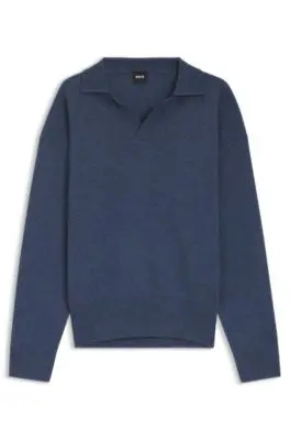 BOSS Virgin Wool Johnny-collar Sweater - Light Blue