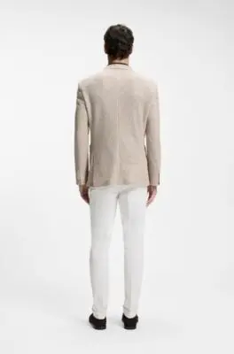 BOSS Patterned Regular-fit Linen-blend Blazer