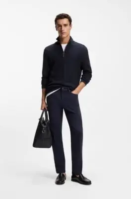BOSS Quarter-zip Cotton Sweater - Dark Blue