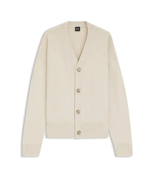 BOSS Virgin-wool Relaxed Fit Cardigan - White