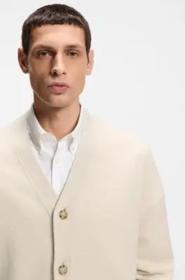 BOSS Virgin-wool Relaxed Fit Cardigan - White