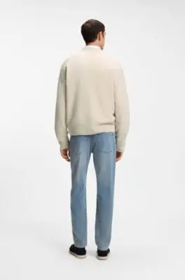 BOSS Virgin-wool Relaxed Fit Cardigan - White