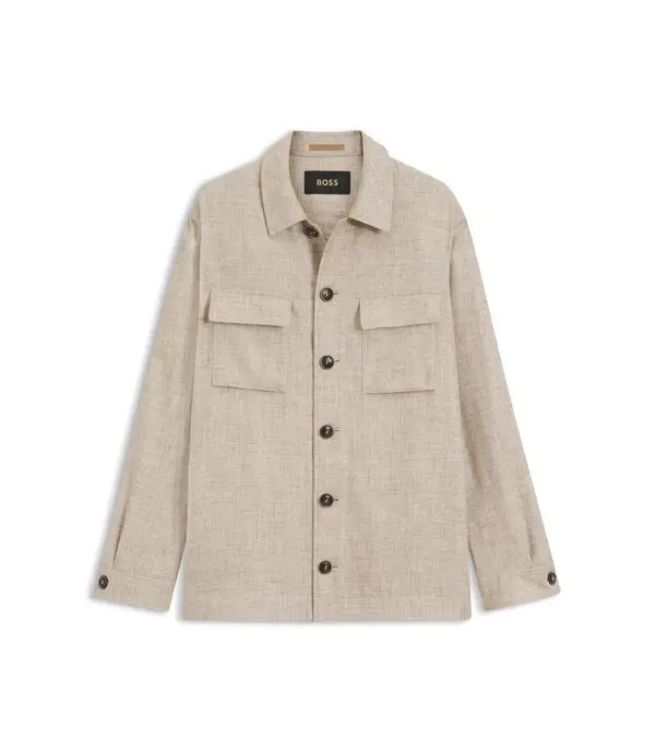 BOSS Regular-fit Overshirt In Virgin Wool - Beige