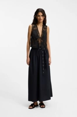 BOSS Embroidered Waistcoat With Tie Closure - Black