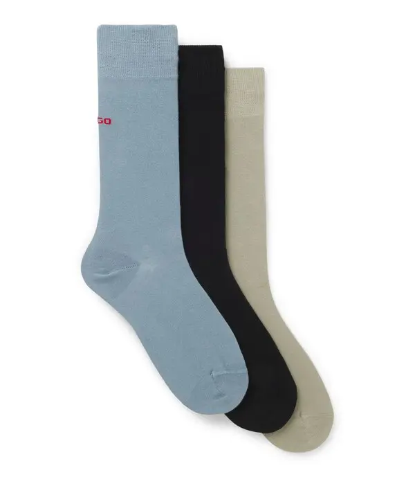 Hugo Three-pack Of Regular Length Logo Socks - Light Blue