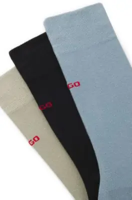 Hugo Three-pack Of Regular Length Logo Socks - Light Blue