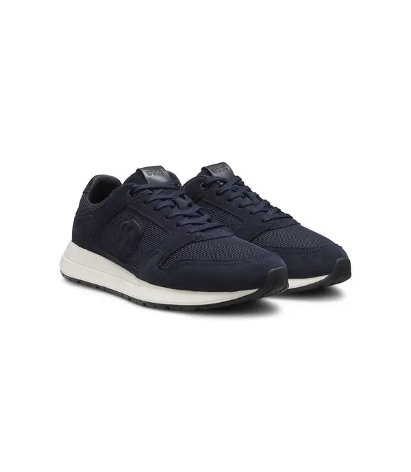 BOSS Suede And Mesh Trainers With Logo Detail - Dark Blue