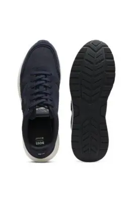 BOSS Suede And Mesh Trainers With Logo Detail - Dark Blue