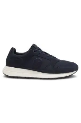 BOSS Suede And Mesh Trainers With Logo Detail - Dark Blue