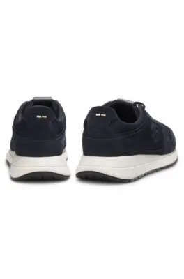BOSS Suede And Mesh Trainers With Logo Detail - Dark Blue